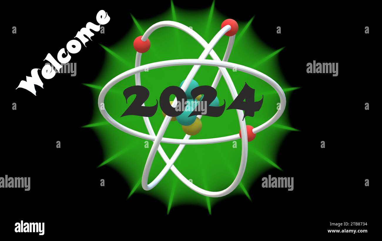 DNA circle with green germ object with welcome 2024 text on creative ...