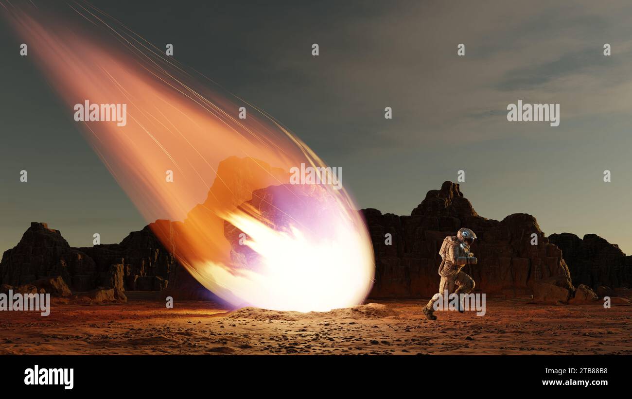 Astronaut escapes from falling comet asteroid, fiery asteroid from ...