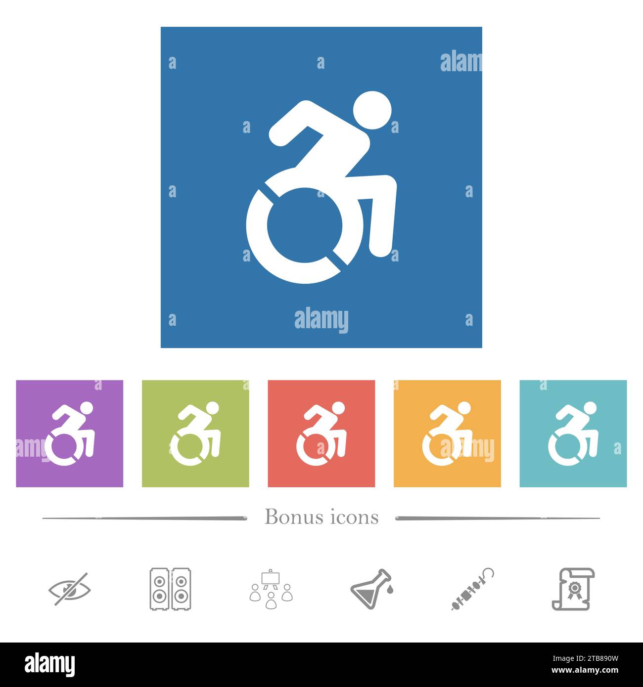 Accessibility flat white icons in square backgrounds. 6 bonus icons ...