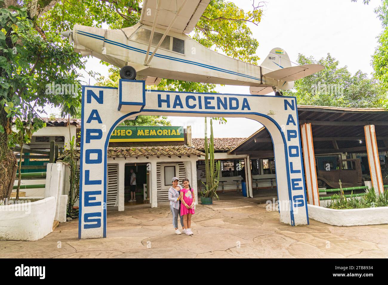 The main gate entrance to Hacienda Napoles at the museum in Colombia ...