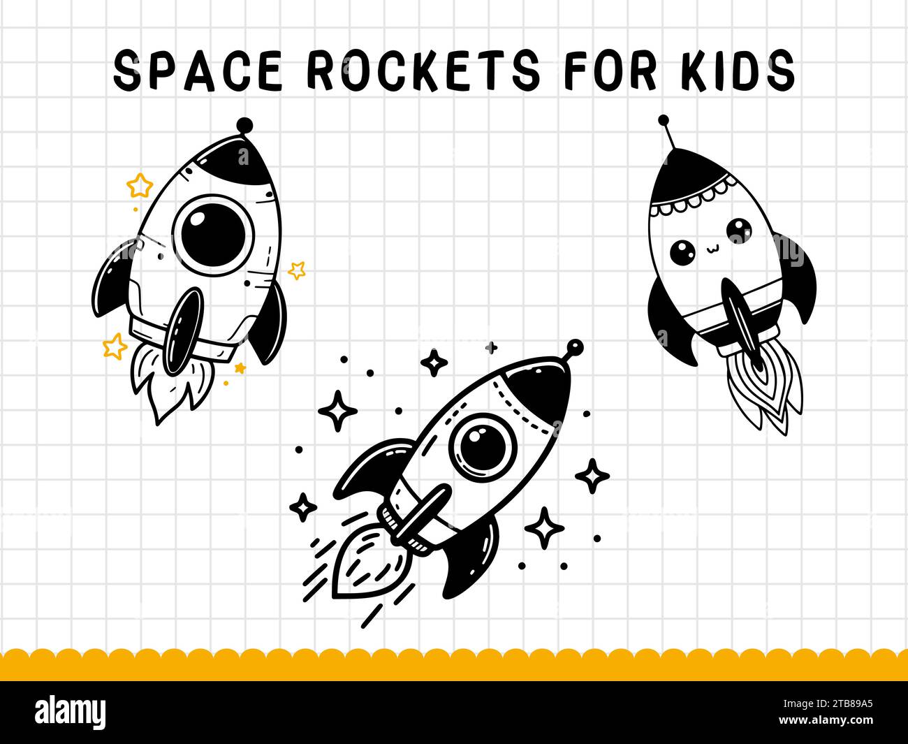 Cute doodle space rockets for kids. Vector illustration Stock Vector ...