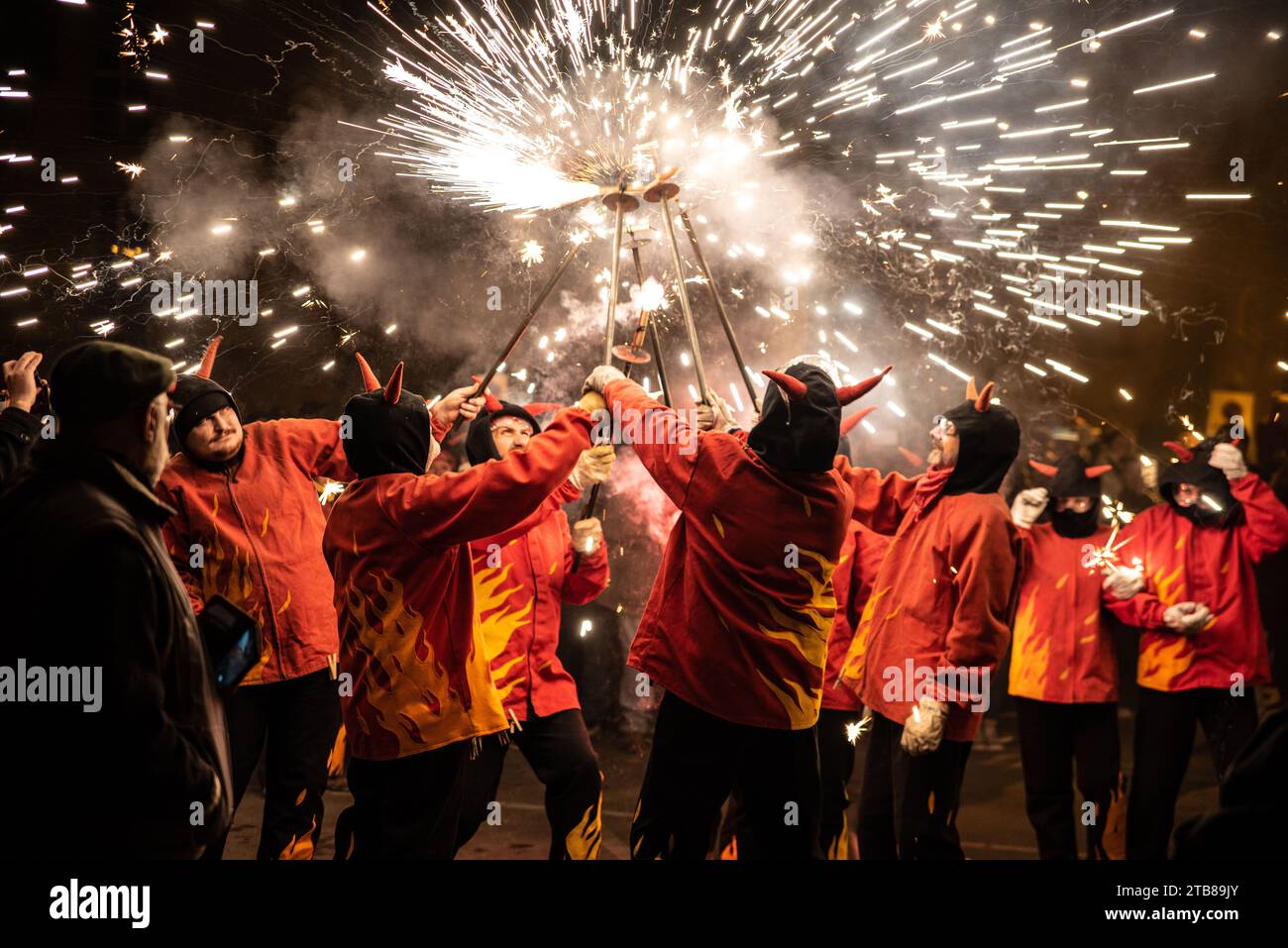 Ceret (south of France): Correfocs (literally in English fire-runs) are ...