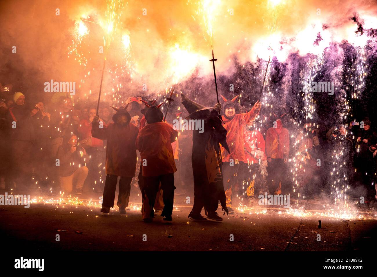 Ceret (south of France): Correfocs (literally in English fire-runs) are ...