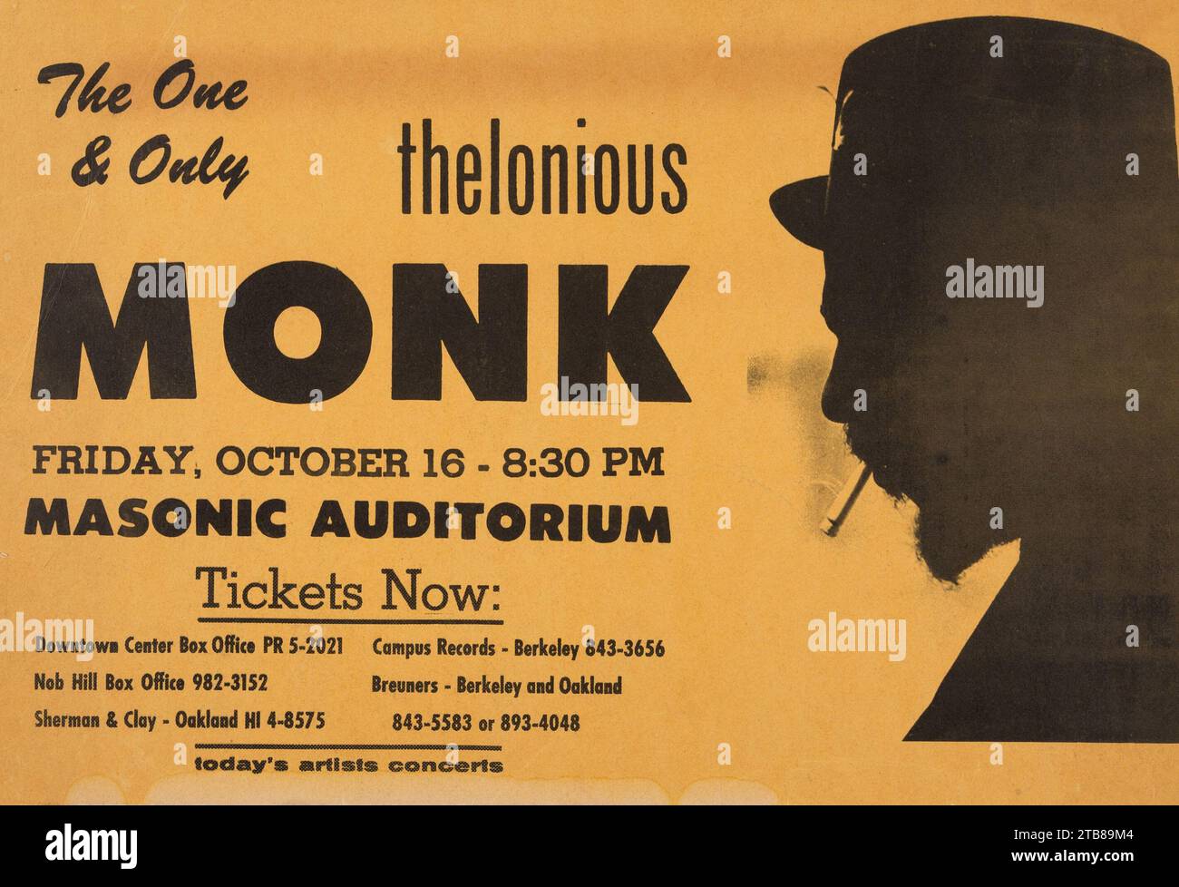 Thelonious Monk - Masonic Auditorium Jazz Concert Poster (Circa 1959 ...