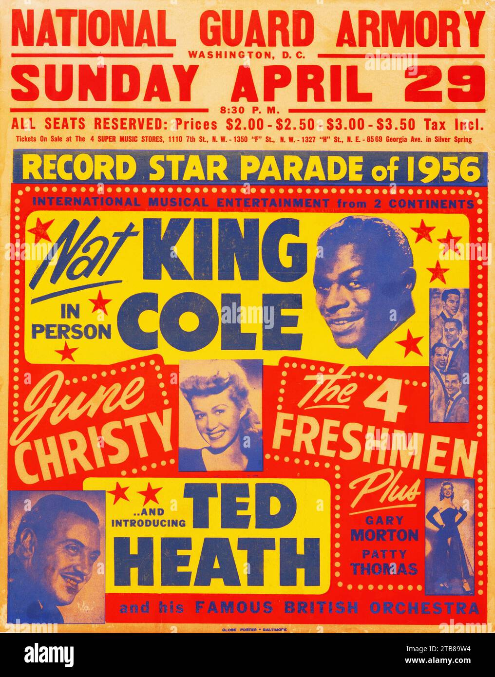 Nat King Cole, 4 Freshmen 1956 - Washington, D.C. - Jumbo Globe Jazz ...