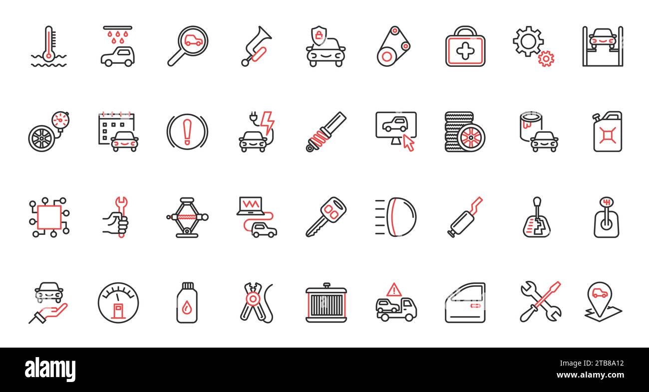 Trendy red black thin line garage collection, care and maintenance ...