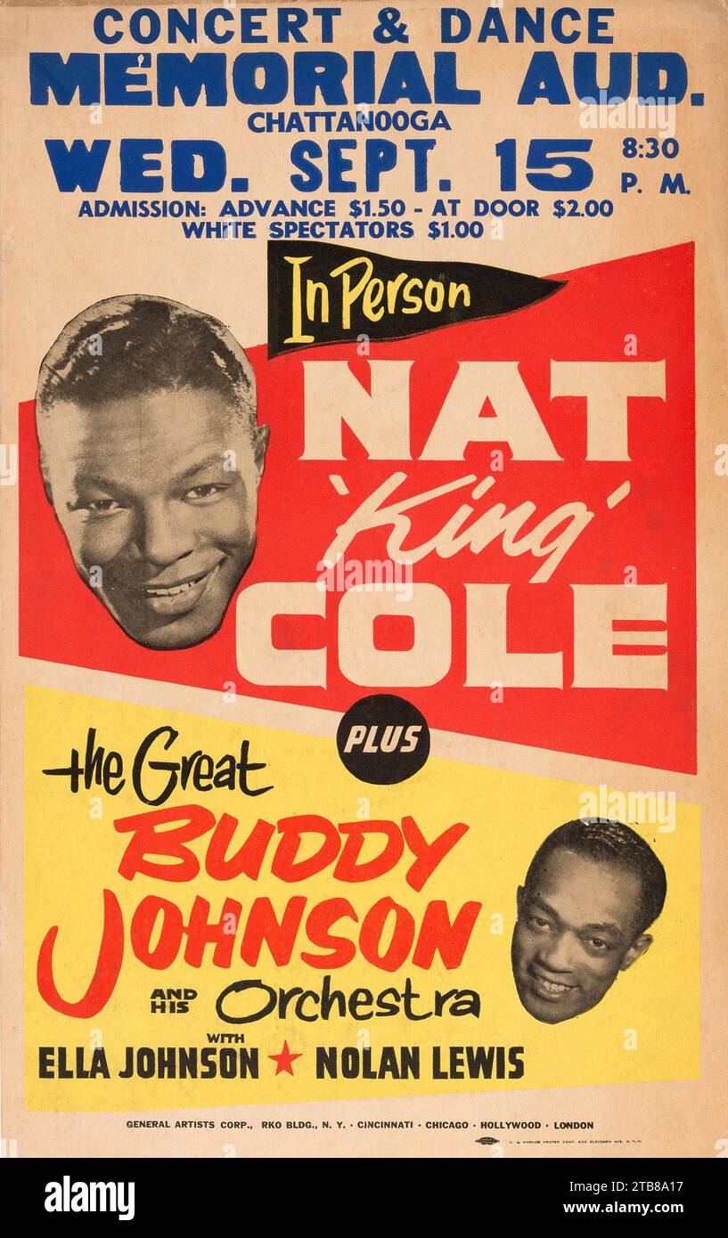Nat King Cole Memorial Auditorium - Jazz Concert Poster (1954 Stock ...