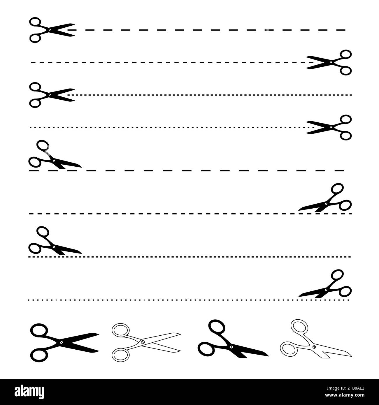 Silhouette Scissors cutting dotted lines icon on white background Stock ...