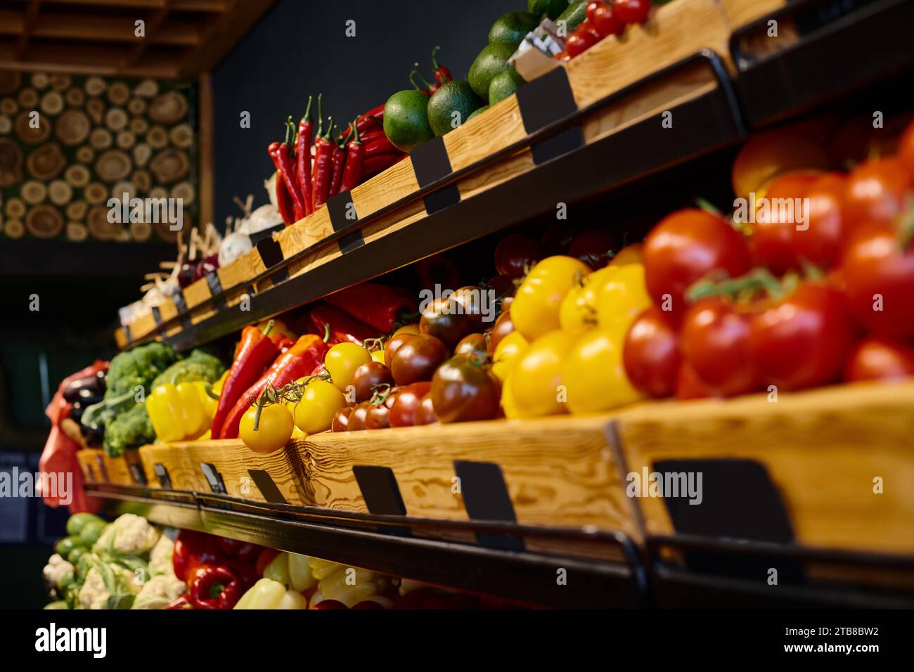 object photo of colorful vegetable stall with tomatoes and peppers at ...