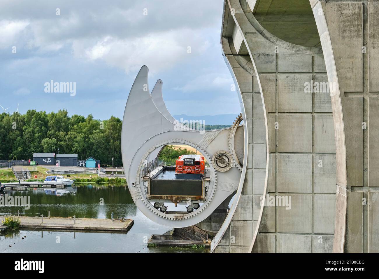 The Falkirk Wheel, a rotating boat lift, in central Scotland ...