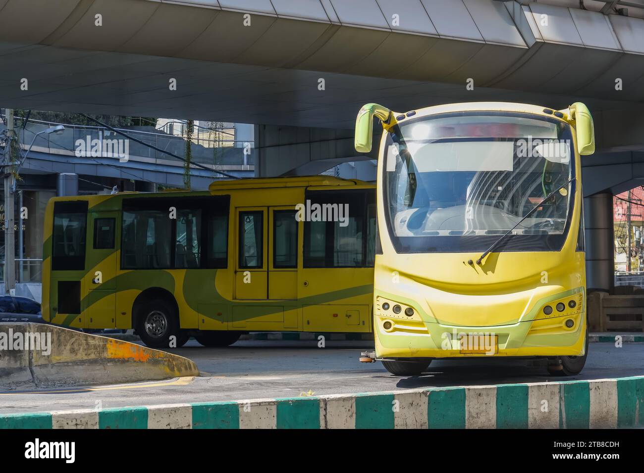 End point on the route of the city express bus line, turn around Stock ...