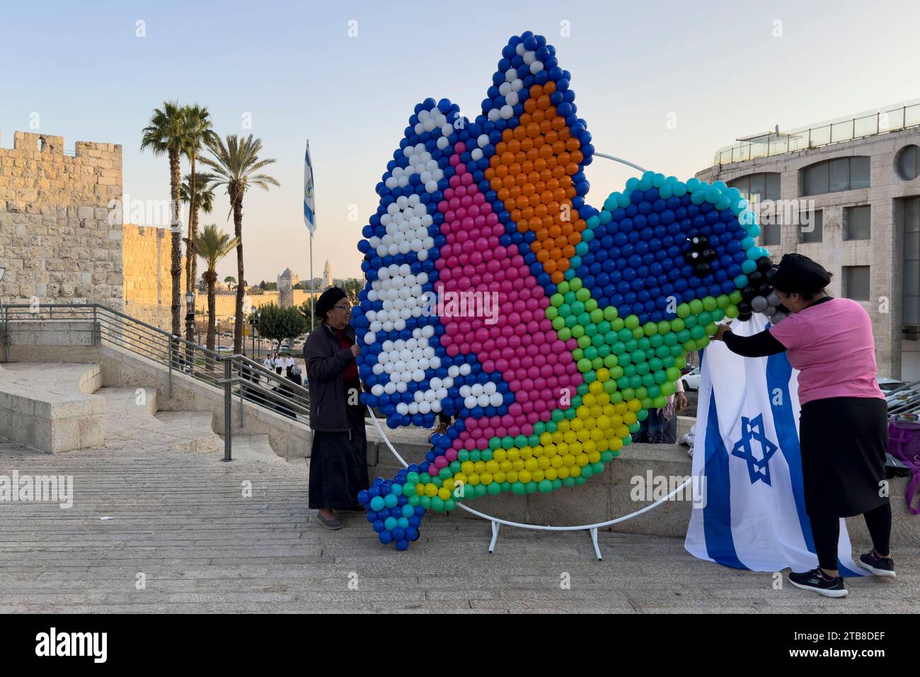 People set up an installation in the shape of a pigeon symbol of peace ...