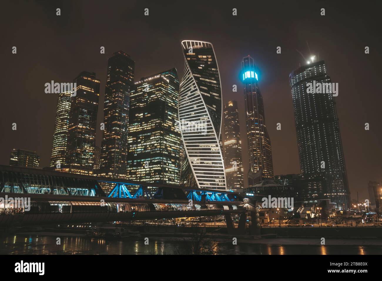 Moscow, Russia - urban background. Moscow city at winter night. Modern ...