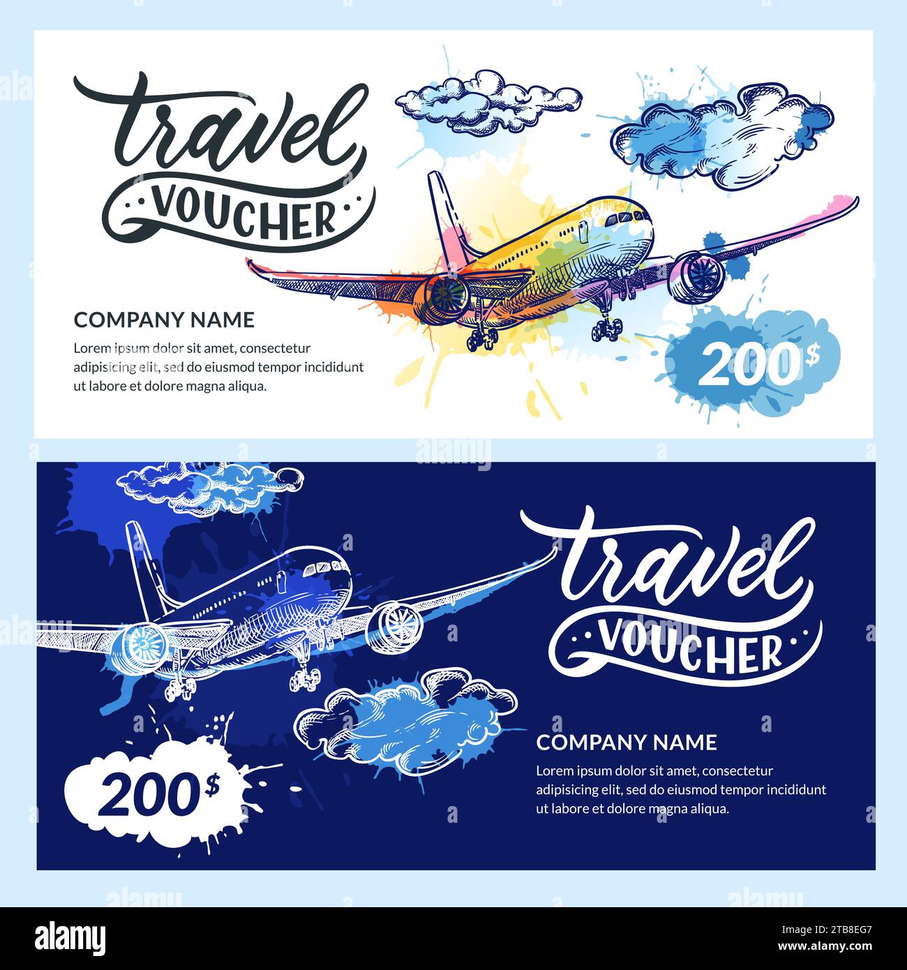 Travel gift card, voucher, certificate layout. Vector hand drawn ...