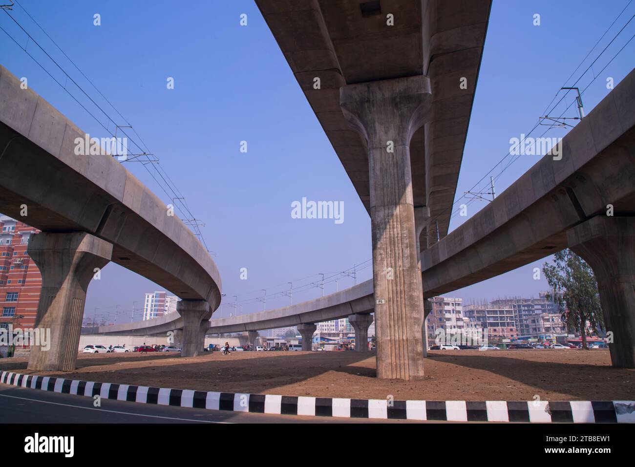 Skyward structure view of The Dhaka Metro Mass Rapid Transit (MRT) in ...