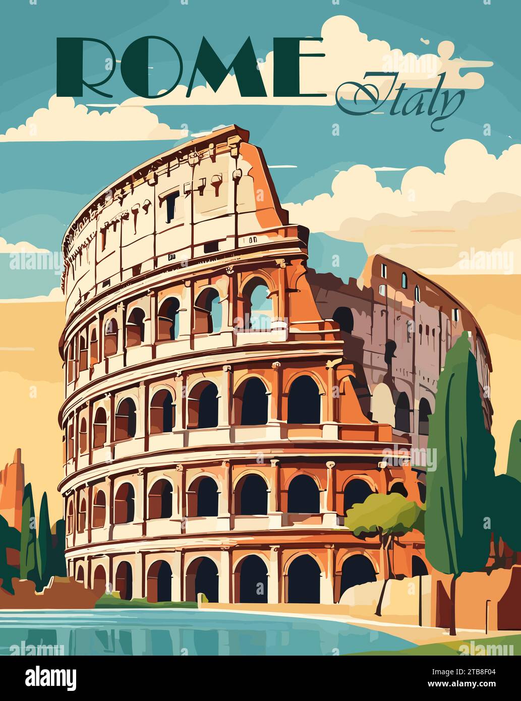 Rome, Italy travel destination retro poster vector Stock Vector Image ...