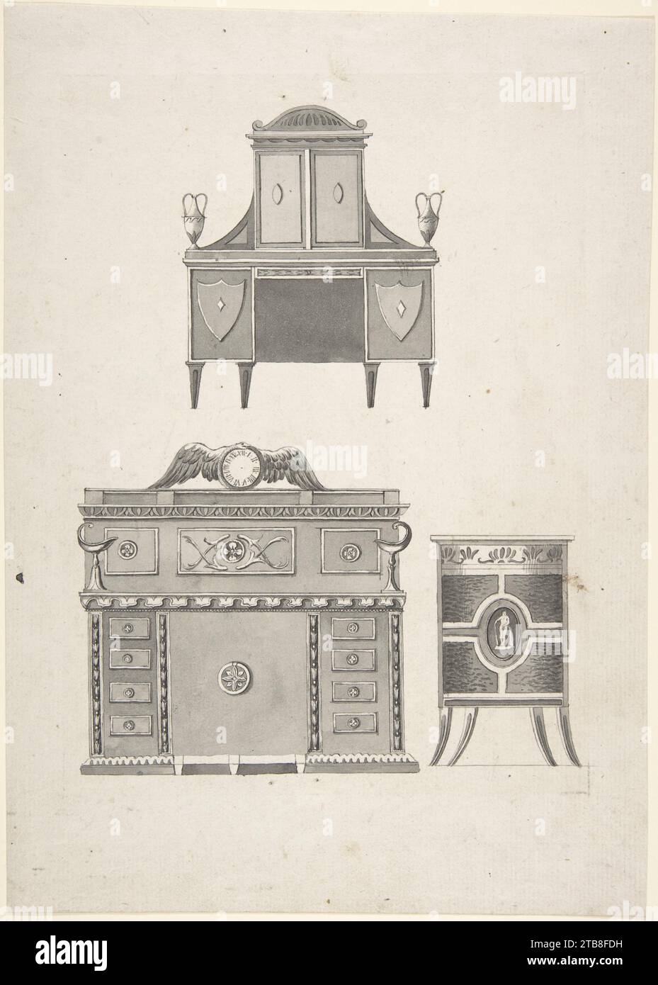 Designs for furniture in a variation on the style of Thomas Sheraton, a ...