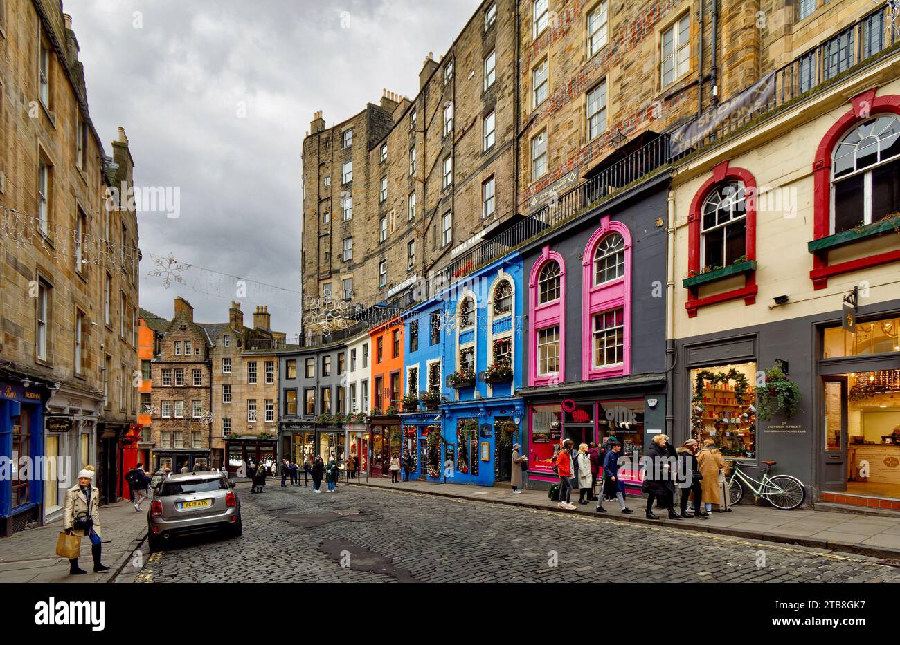 Edinburgh Scotland Victoria Street view in early winter down the ...