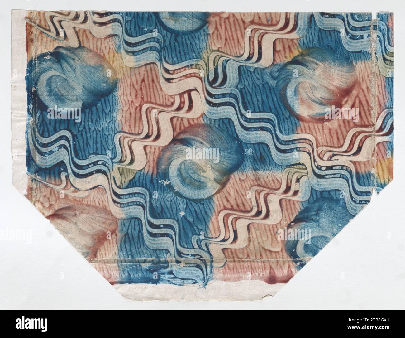 Blue and pink paste paper with circle and wavy line pattern 1940 by ...