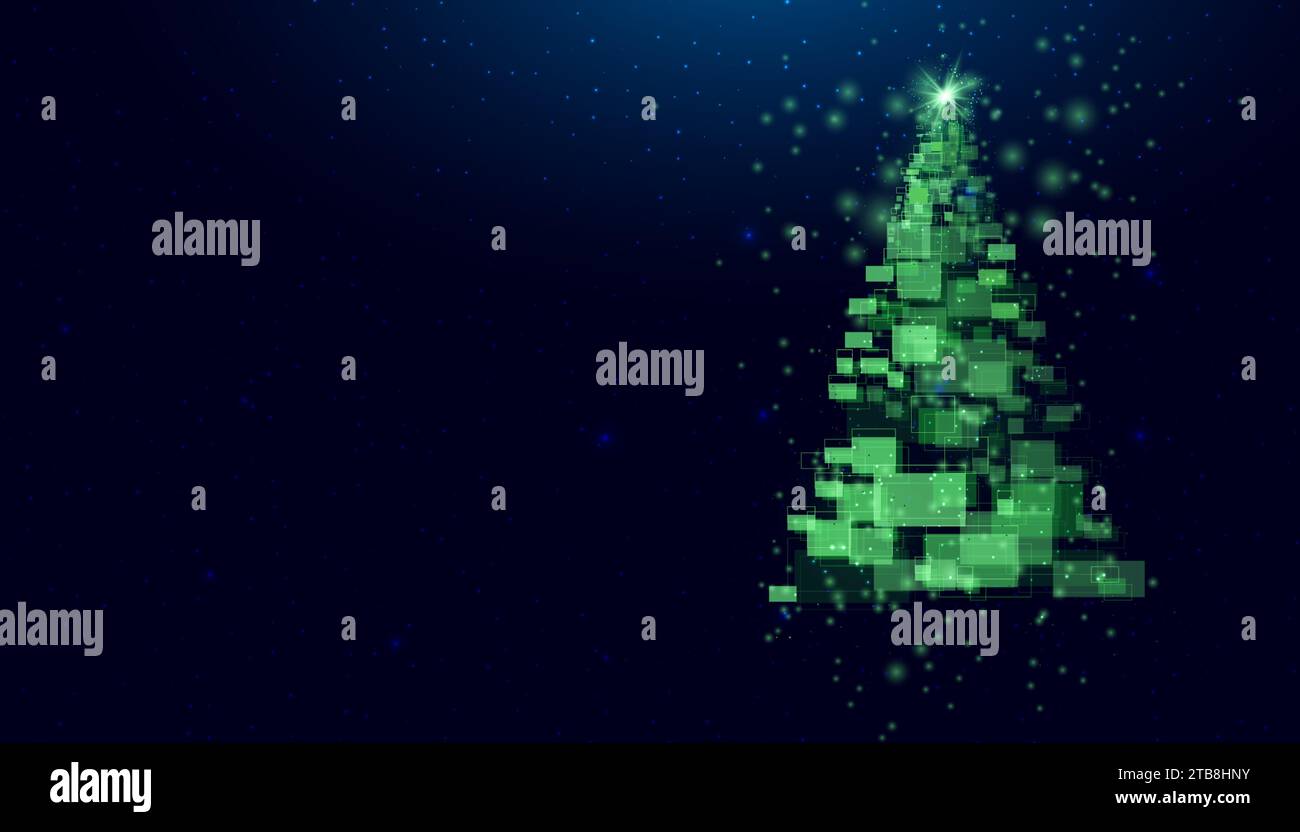 Christmas tree made of geometric shapes, lights and sparkles. Cyber ...