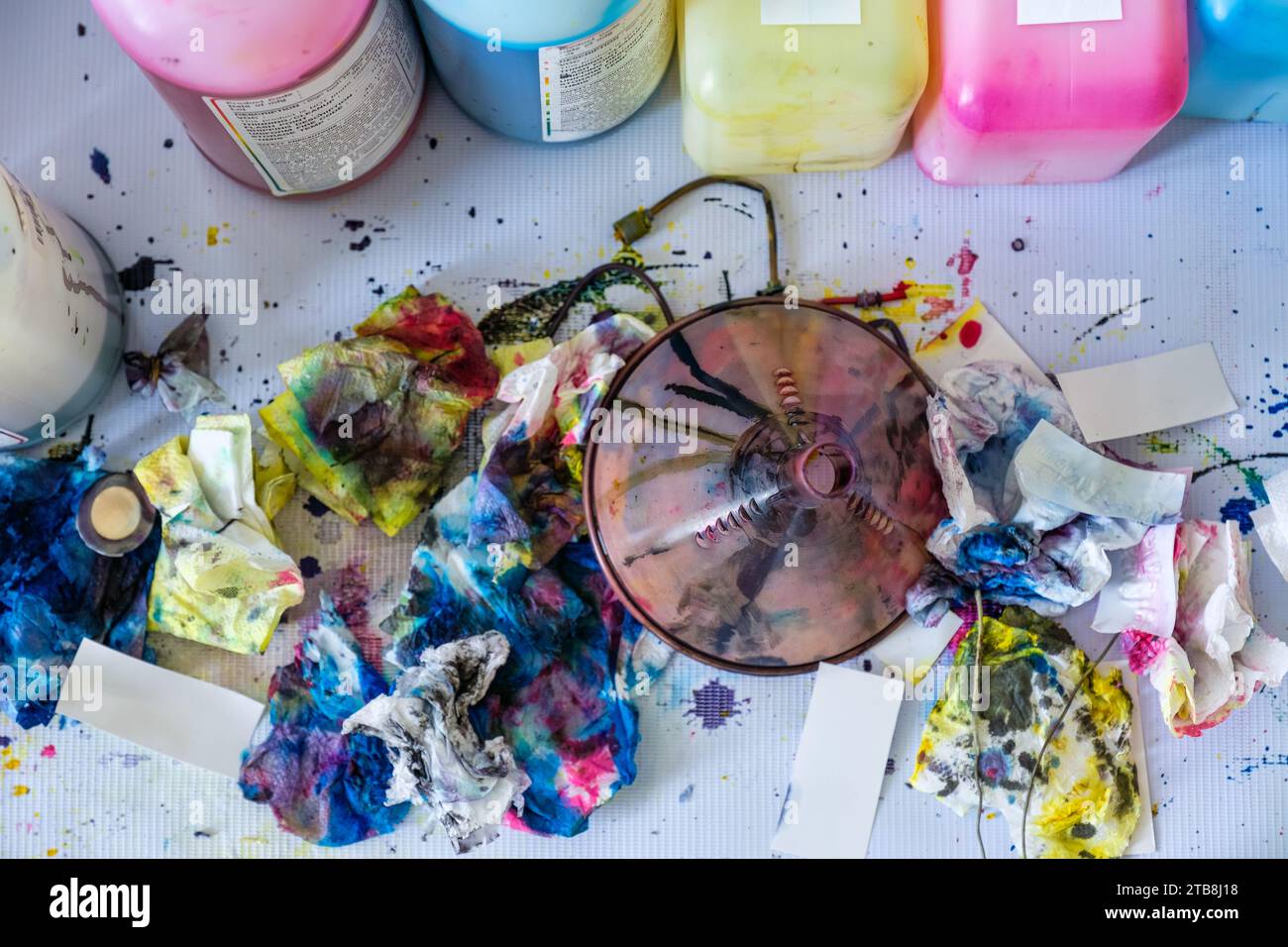 Cleaning the inkjet printer with stained ink colour tissue paper and ...