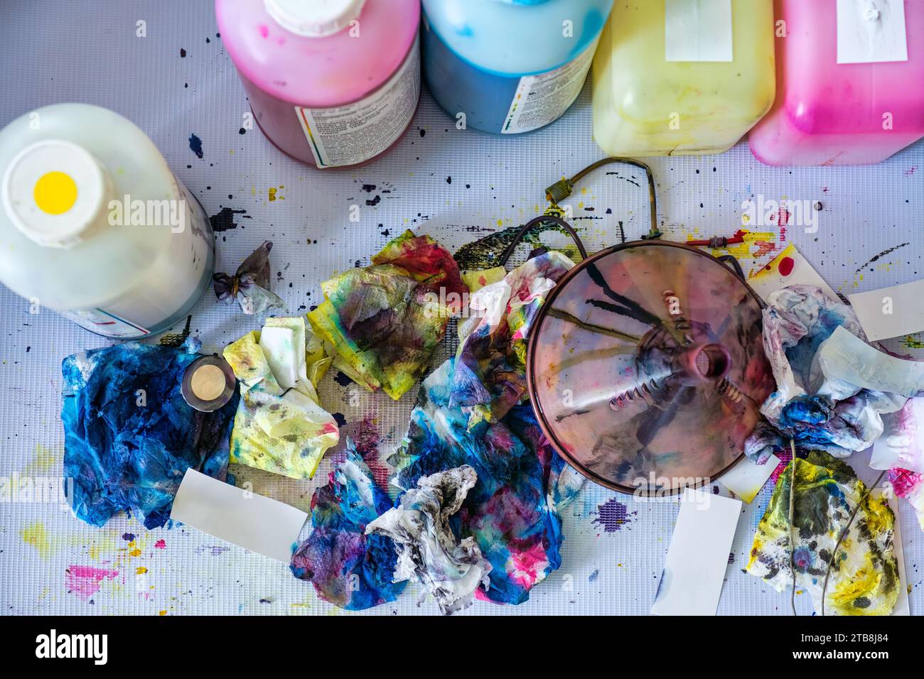 Cleaning the inkjet printer with stained ink colour tissue paper and ...