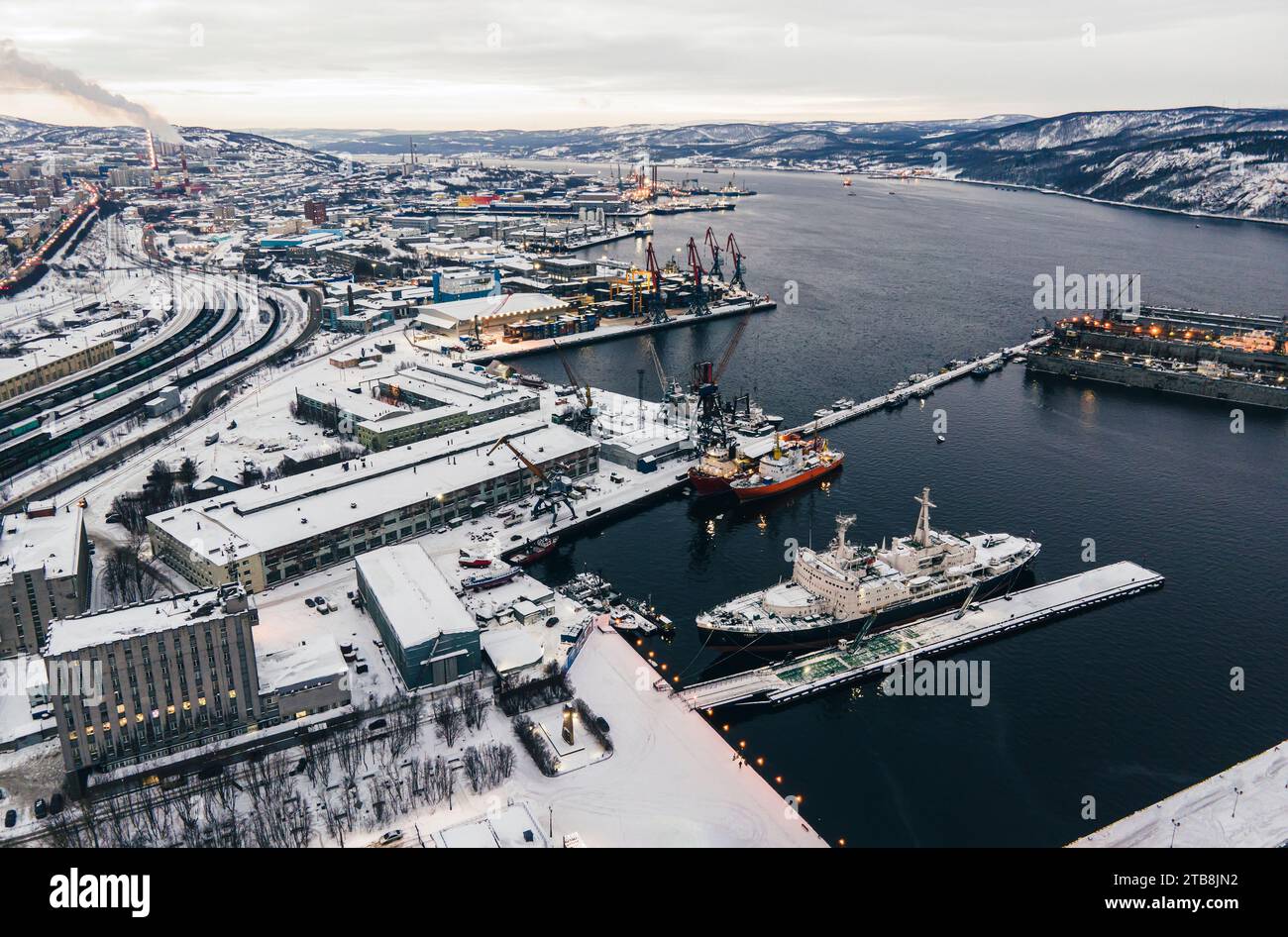 Lenin Soviet nuclear-powered icebreaker in port of Murmansk among the ...