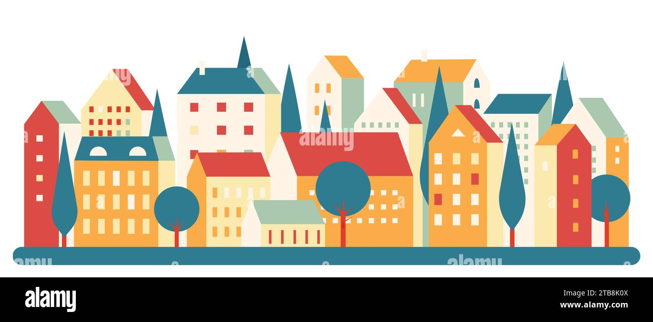 City landscape in cartoon minimal geometric flat style isolated vector ...