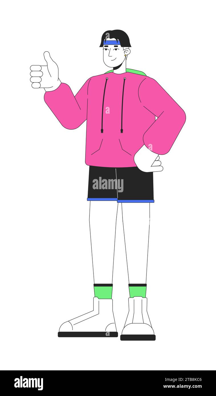 Retro Inspired Gen Z Young Man Thumb Up 2d Linear Cartoon Character