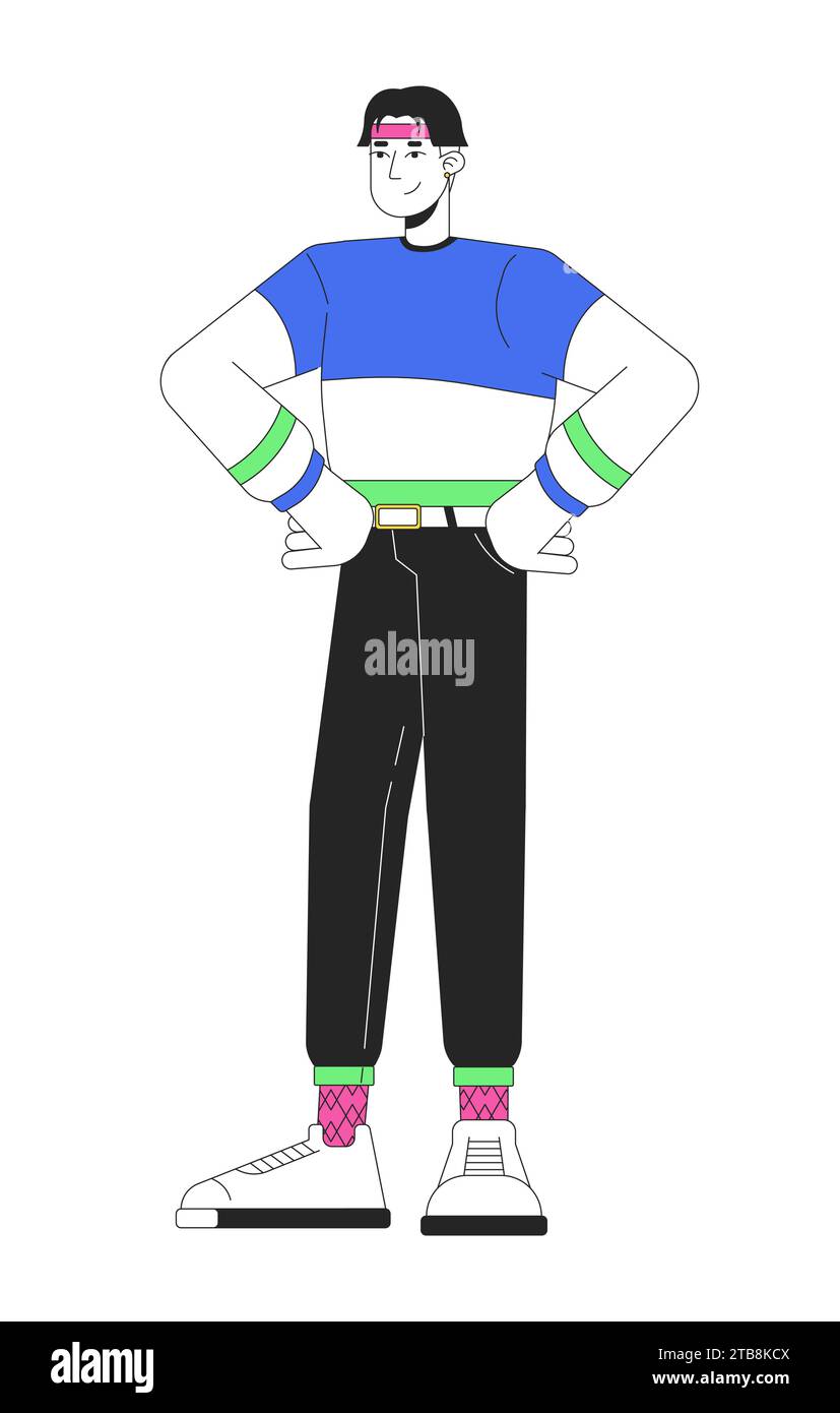 Confident hands on hips korean guy 2D linear cartoon character Stock ...