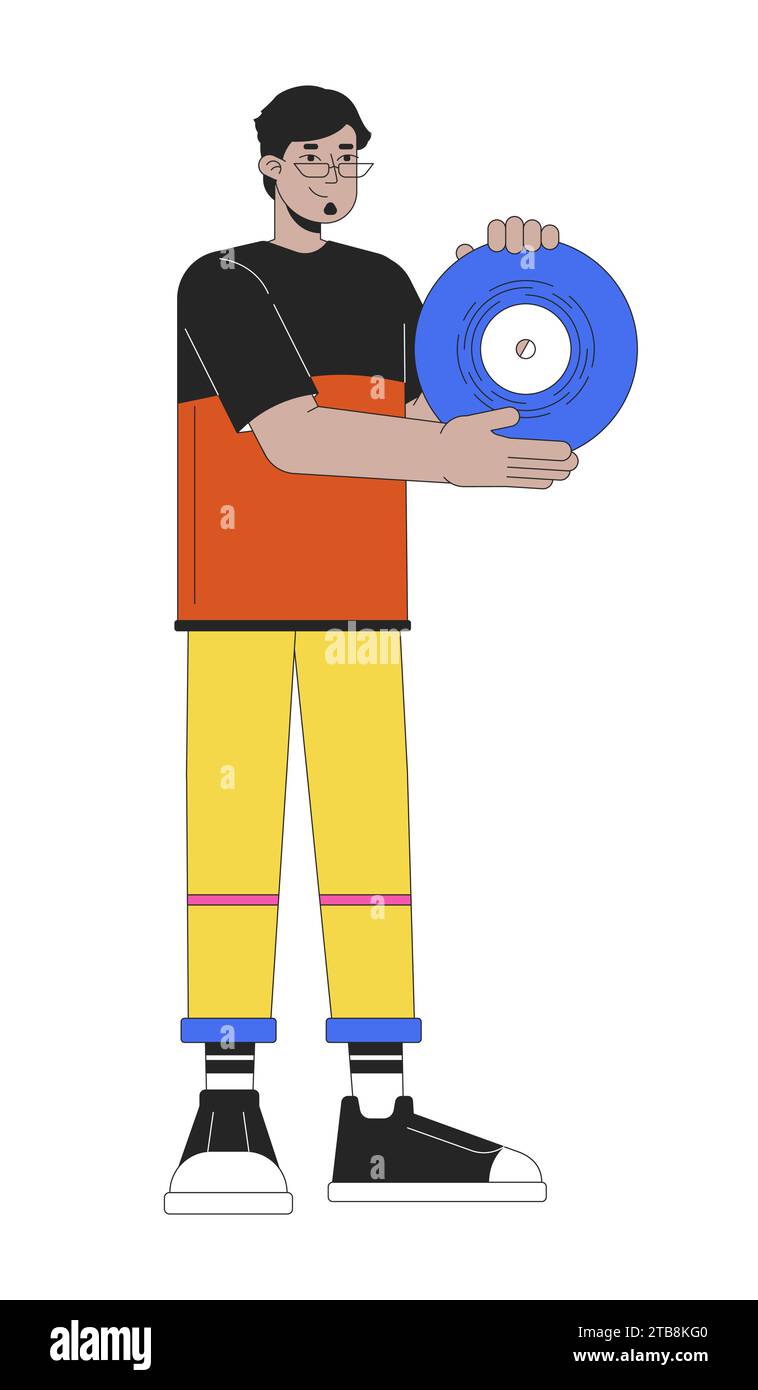 Smiling arab man holding vinyl record 2D linear cartoon character Stock ...