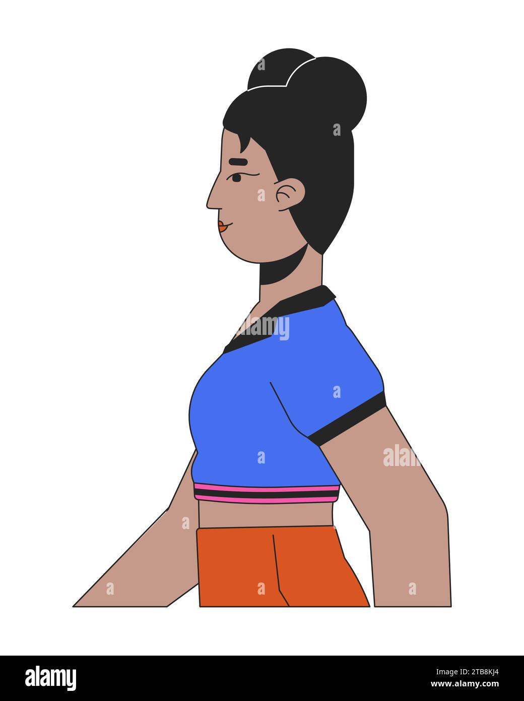 Old fashioned retro black woman 2D linear cartoon character Stock ...