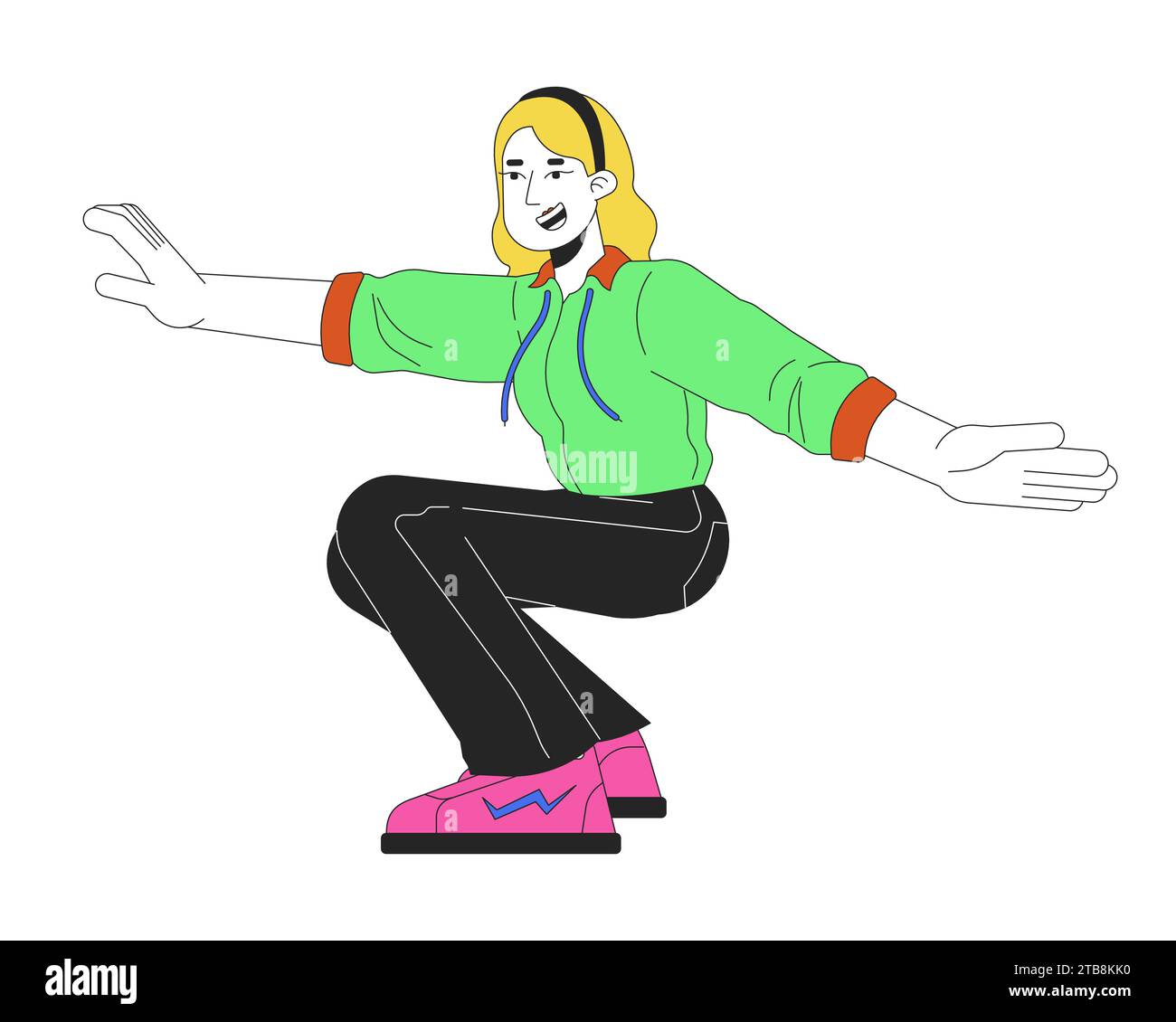 Blonde caucasian female hip hop performer 2D linear cartoon character ...