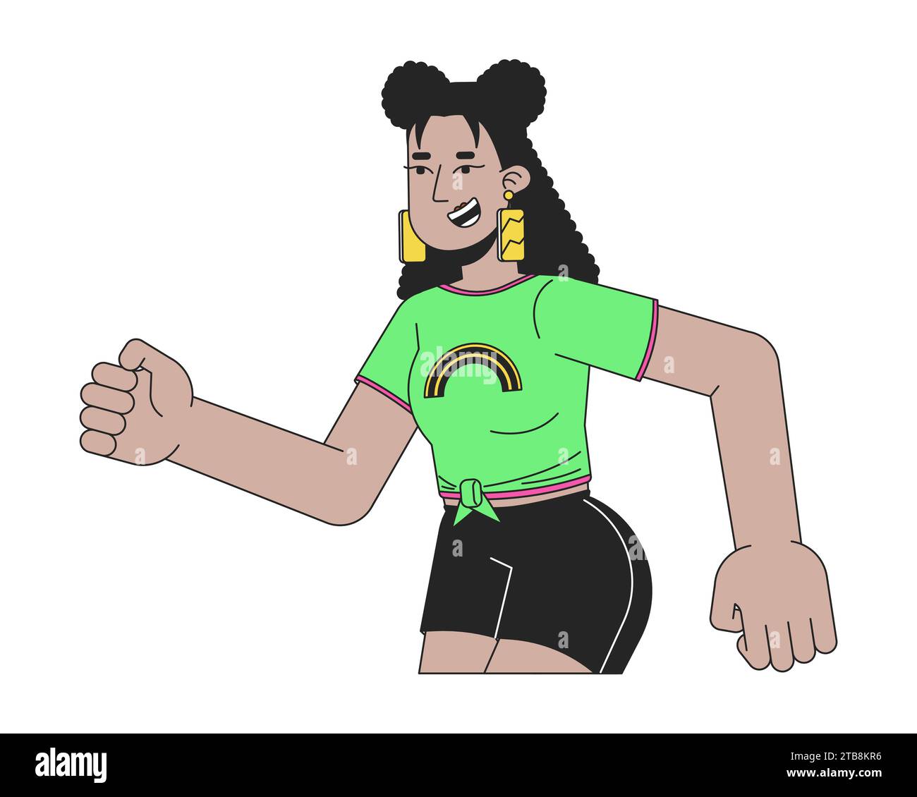 Cool latina girl sprinting running 2D linear cartoon character Stock ...