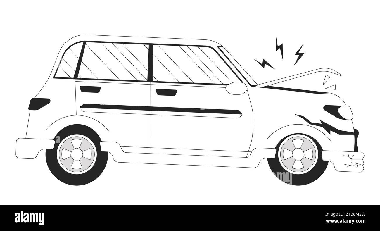 Car Accident Black And White 2d Line Cartoon Object Stock Vector Image