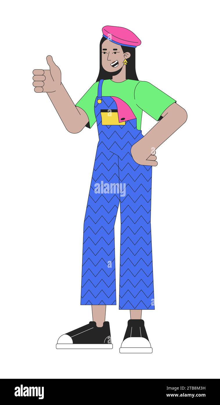 Middle eastern funky girl thumb up 2D linear cartoon character Stock ...