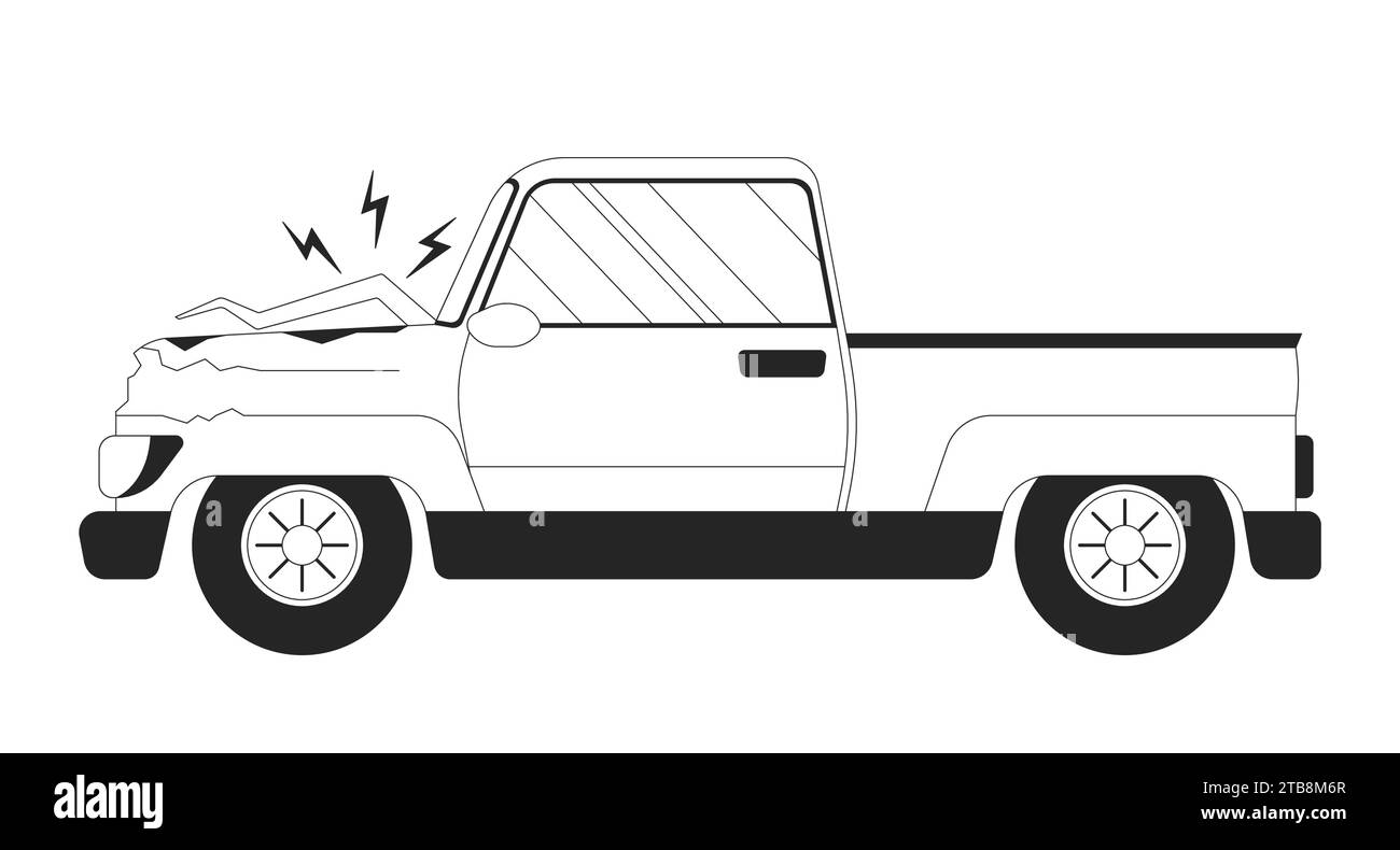 Accident automobile side view black and white 2D line cartoon object ...