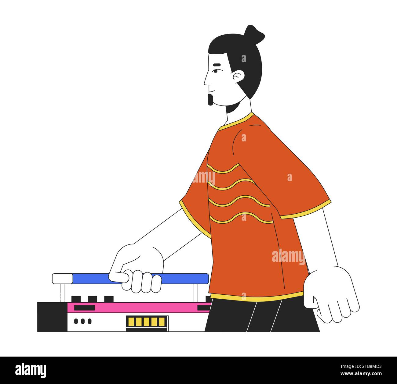 Caucasian bearded man walking with boombox 2D linear cartoon character ...