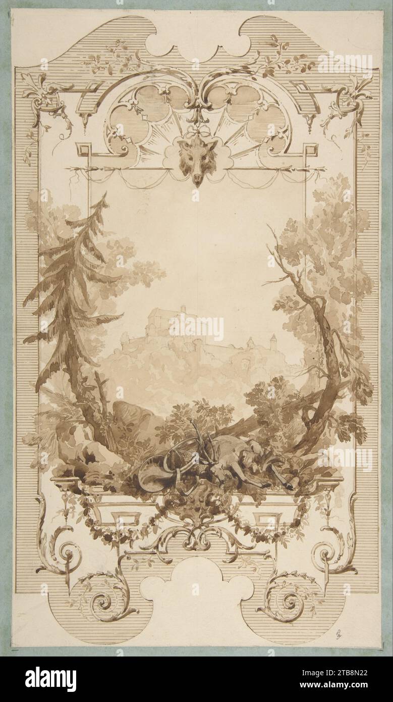 Design for a Decorative Wall Panel with Hunting Motif, Pless Chateau ...