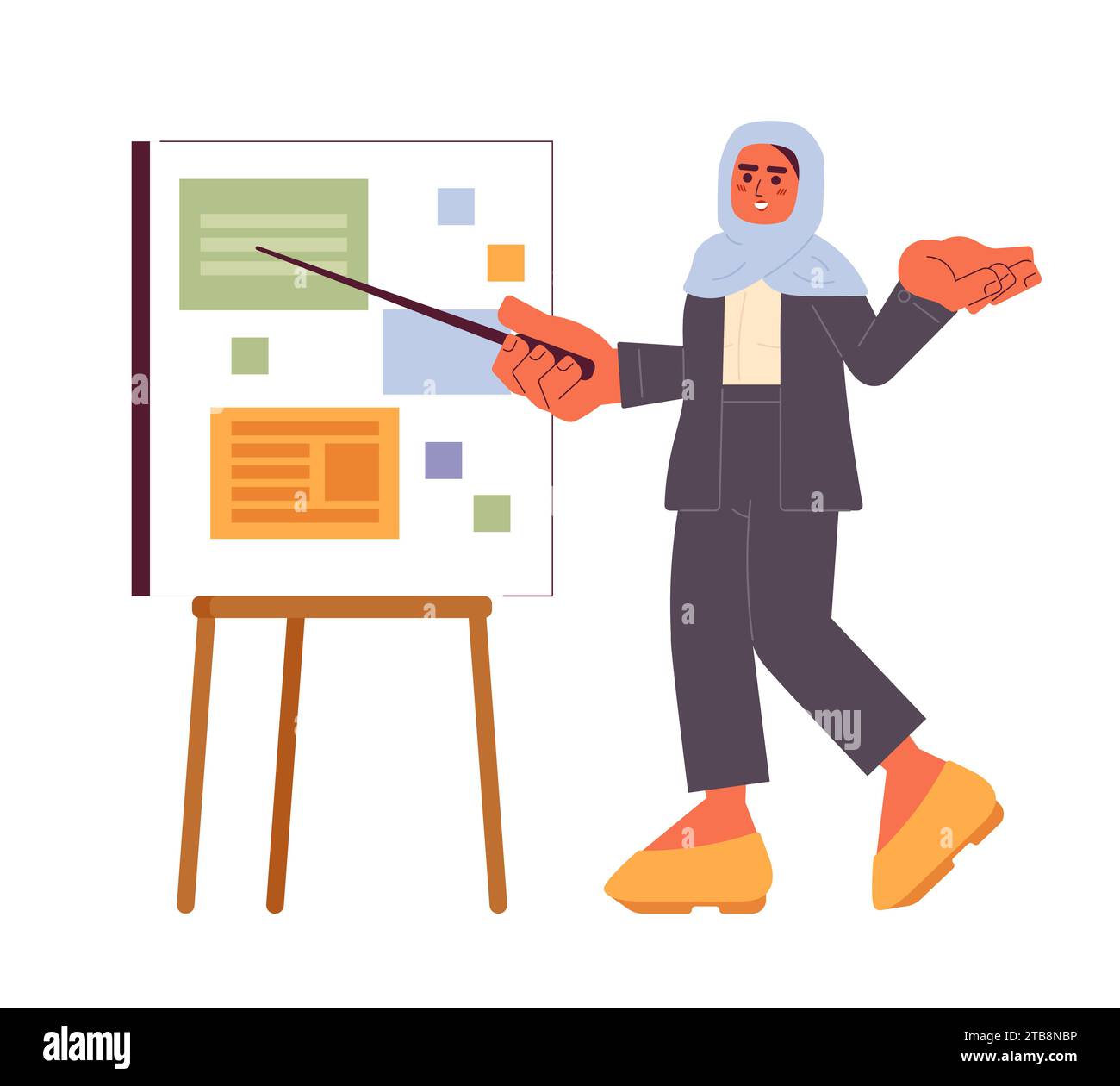 Muslim office worker giving presentation cartoon flat illustration ...