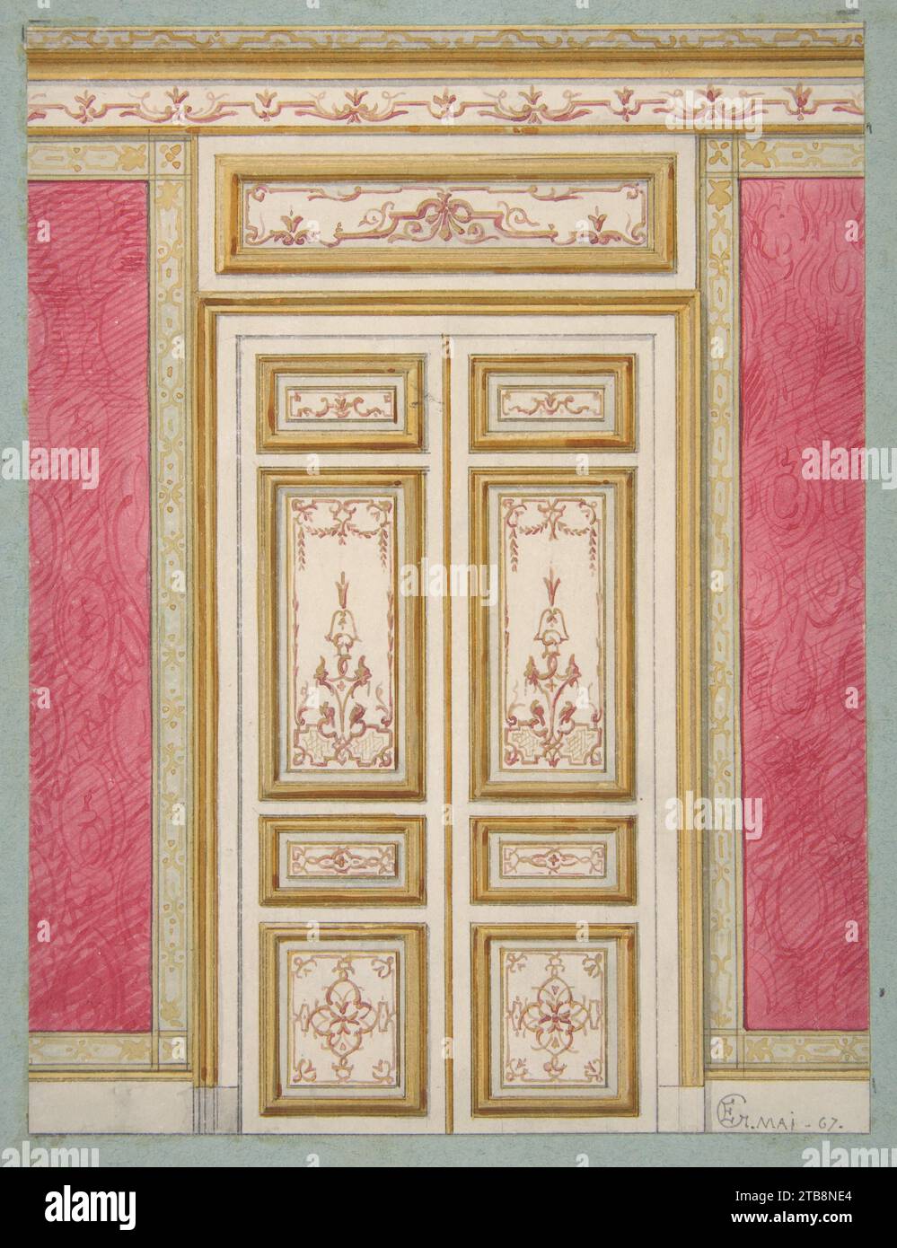 Design for double doors decorated in the rococco style 1967 by Jules ...