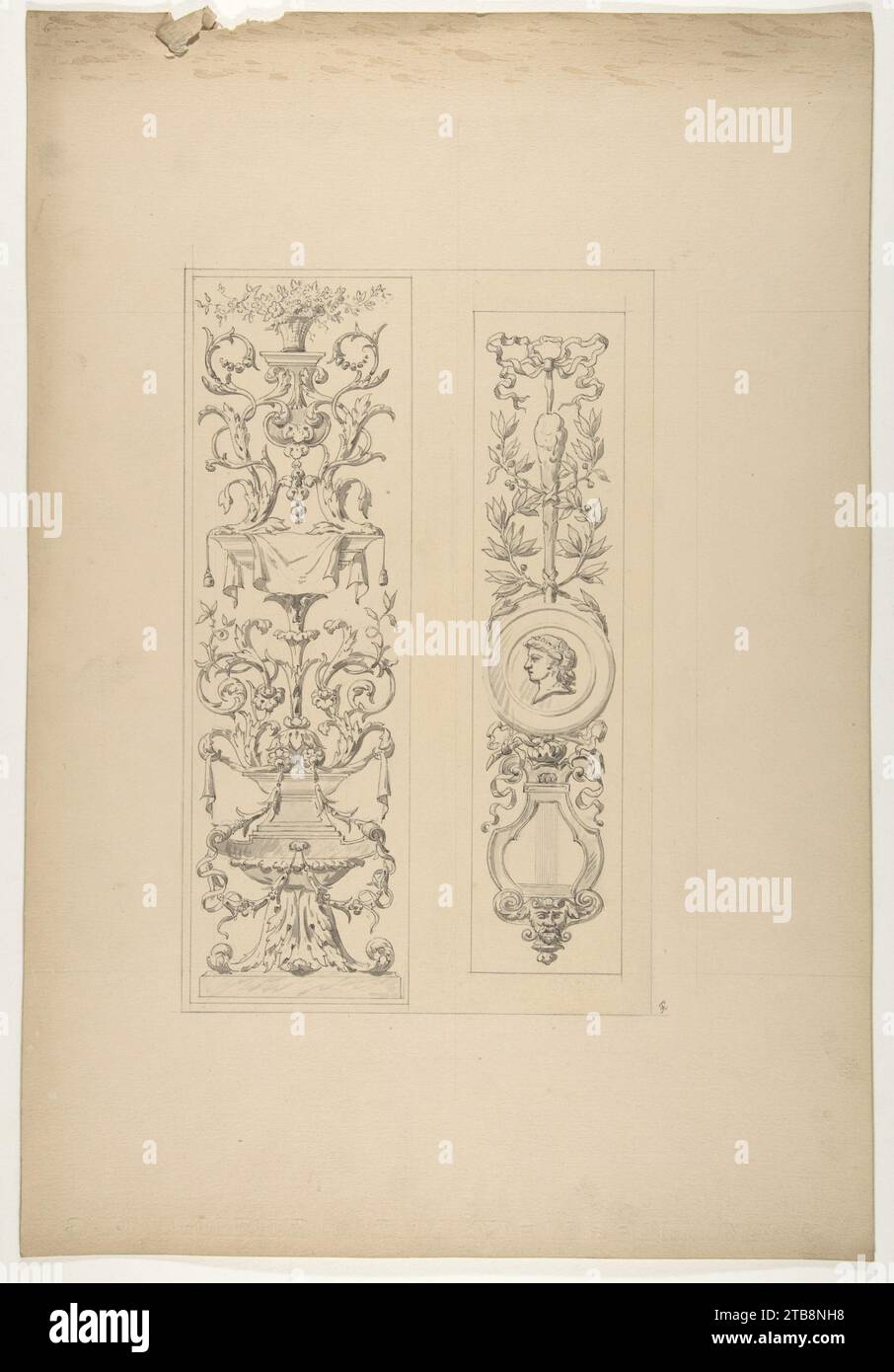 Two designs for decorative panels in rococco style 1967 by Jules-Edmond ...
