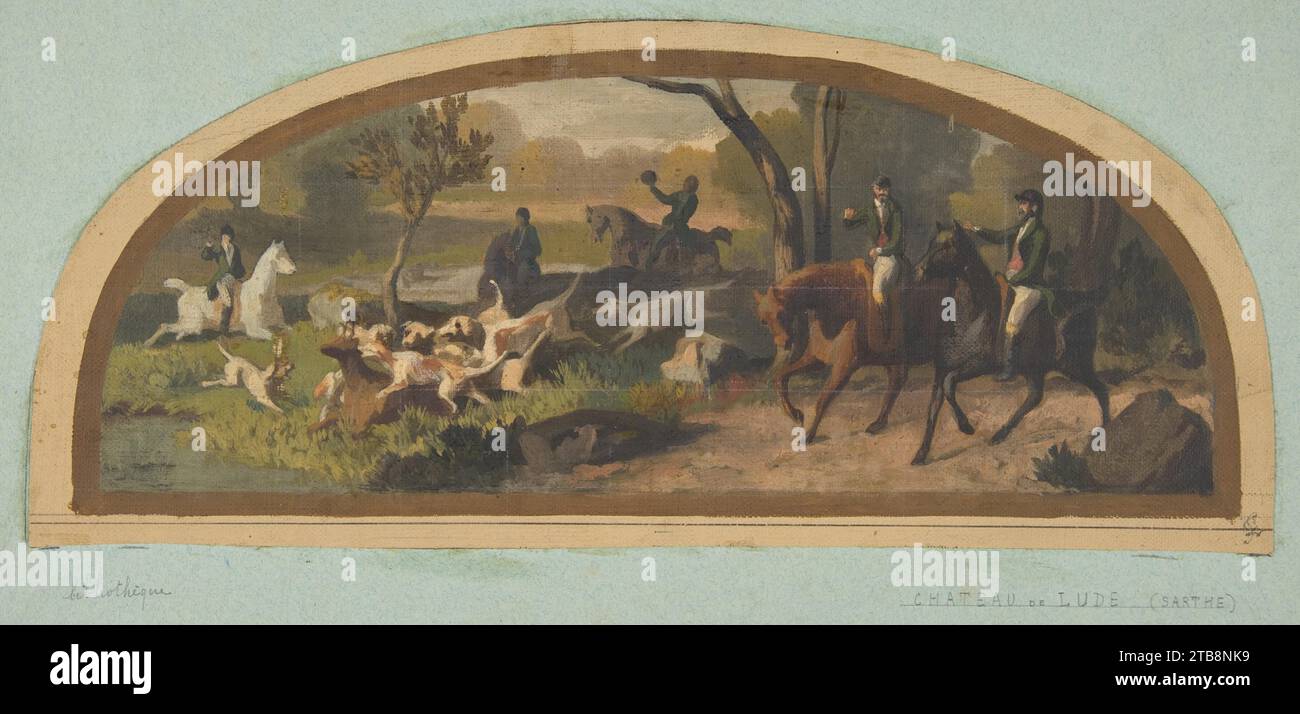 Hunting Scene; Mural design for a lunette in the library of the Chateau ...