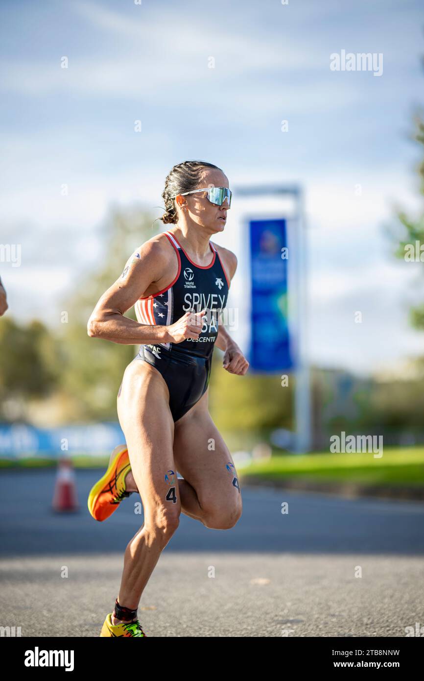 Taylor Spivey running in Pontevedra in the 2023 World Triathlon ...