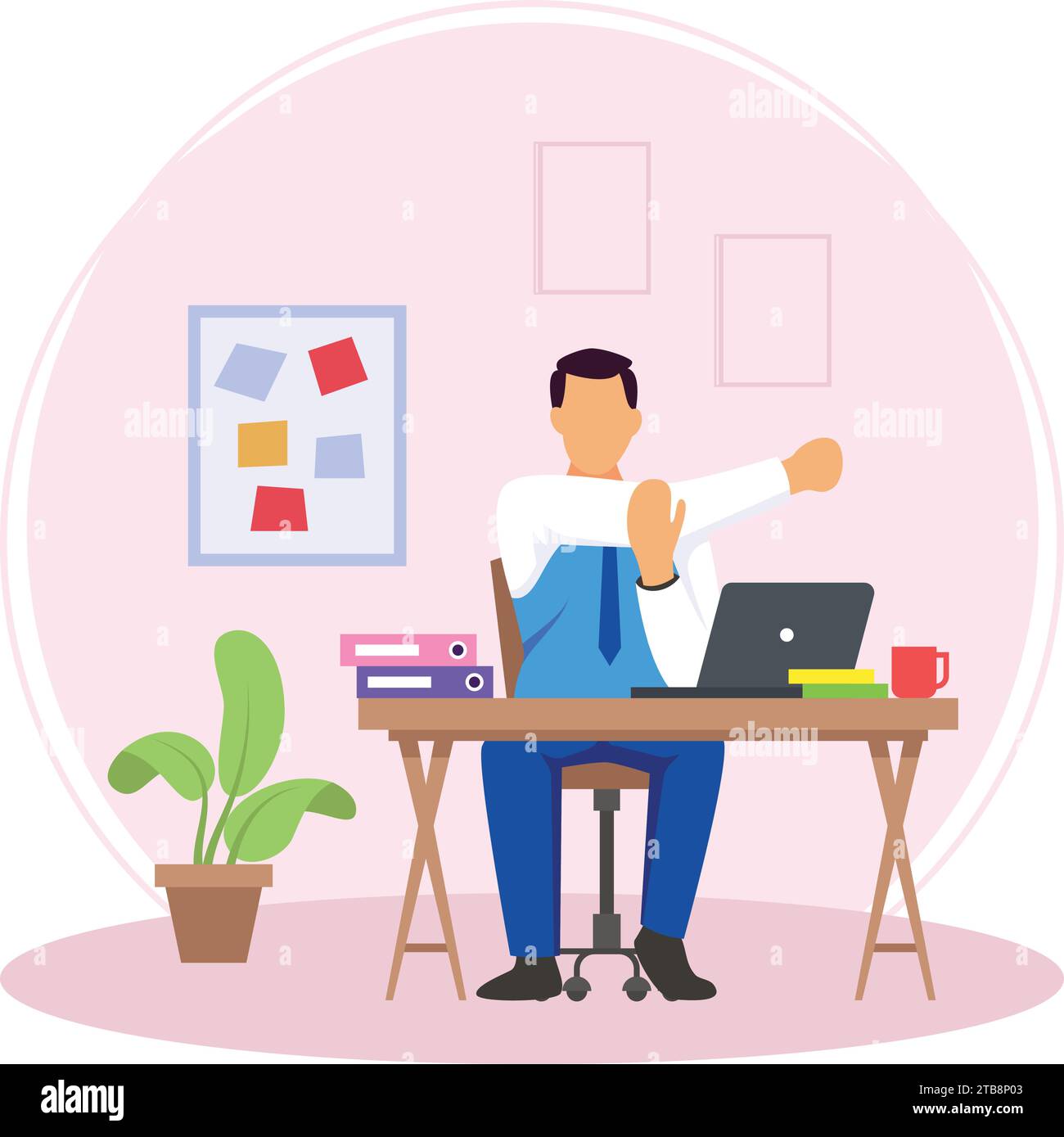 one arm desk stretch while office break concept, Stretching feels good ...