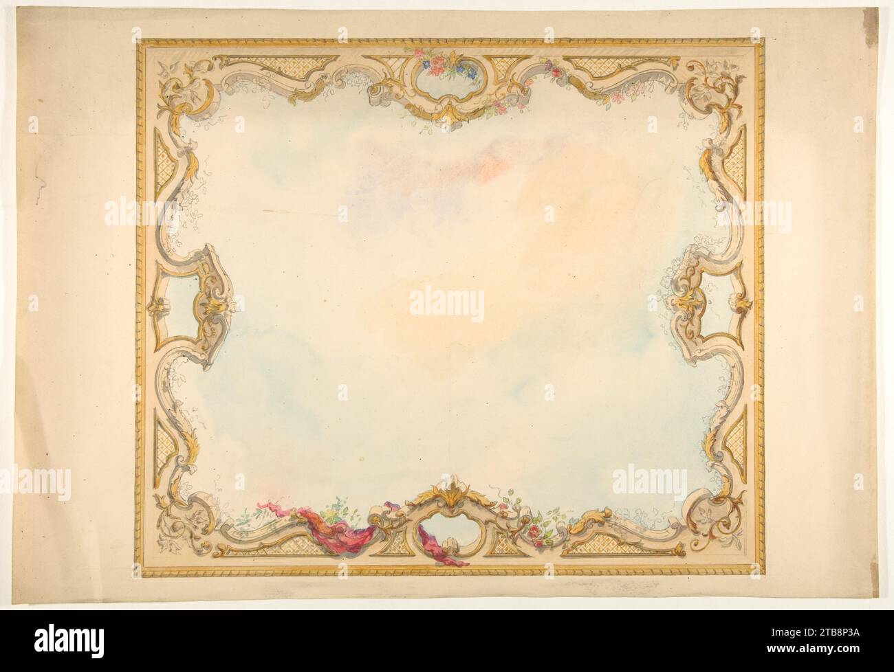 Design for the decoration of aceiling with painted clouds and a pierced ...