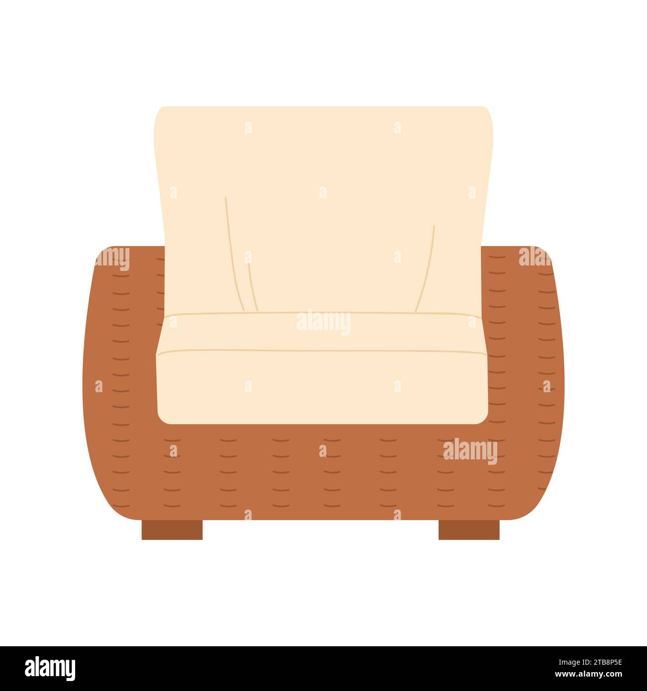 Outdoor wicker armchair. Garden furniture, backyard landscape cartoon ...