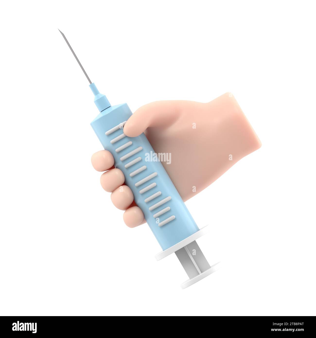 3d render. Doctor cartoon hand holding big syringe with vaccine against ...