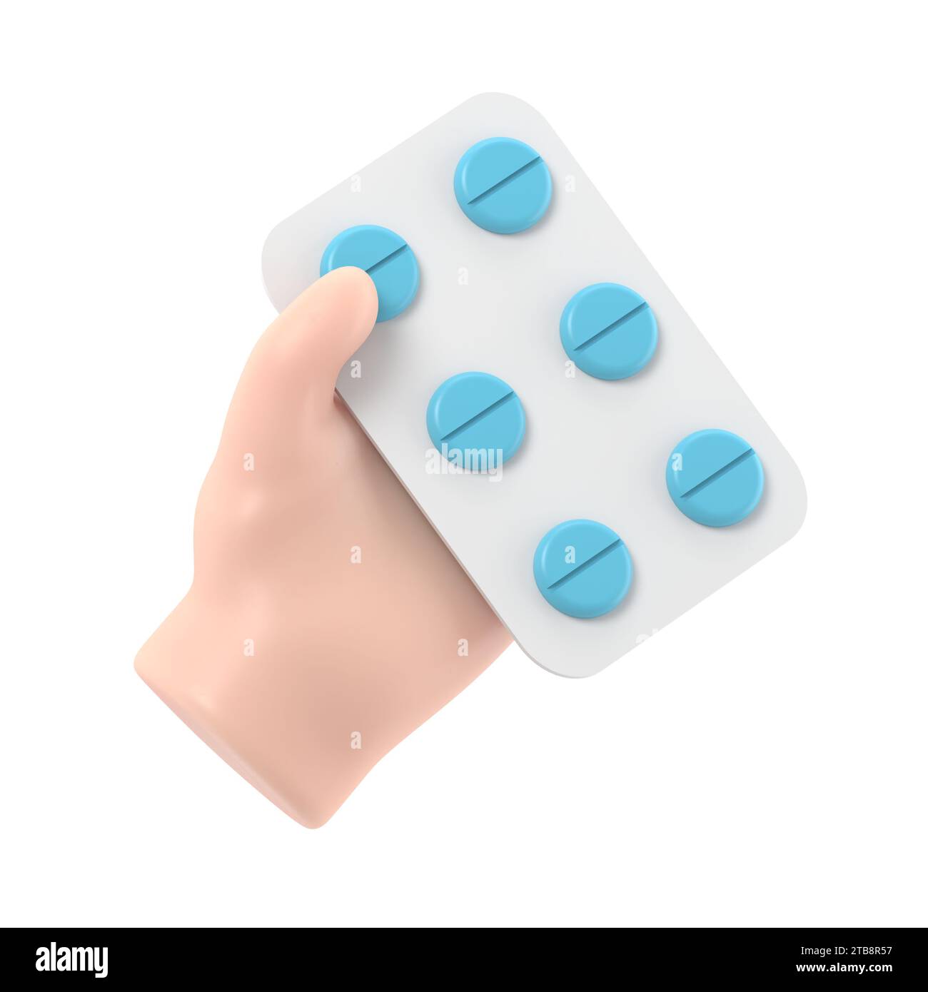 3d render. Pack of pills icon. Doctor or pharmacist cartoon hand with ...
