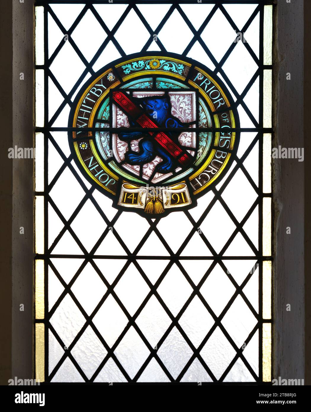A partial stained-glass window, of John Whitby, Prior of Gisburgh ...